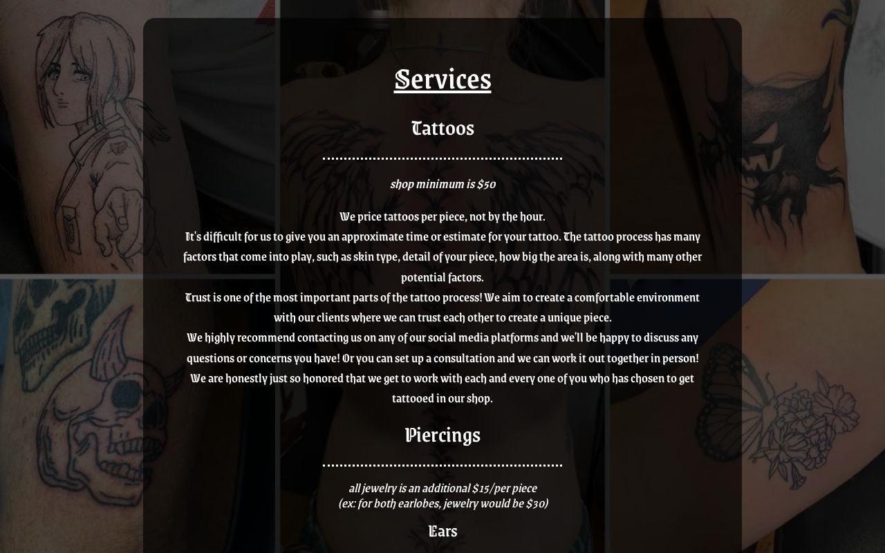 Ink'd Tattoo Parlor Services List
